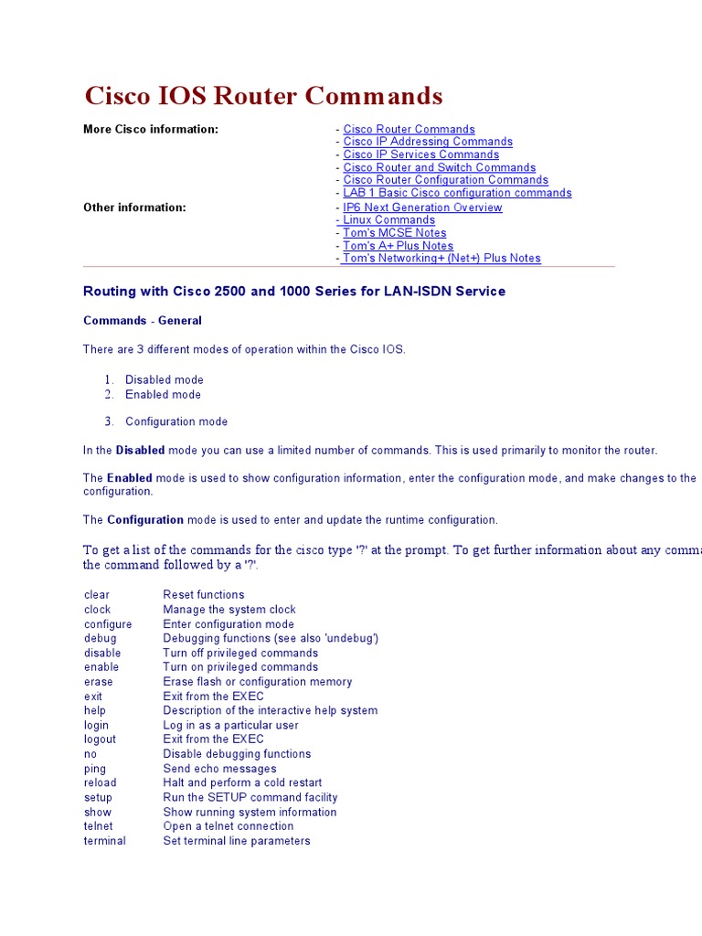 Cisco Ios Router Commands Pdf Ip Address Internet Protocol Suite