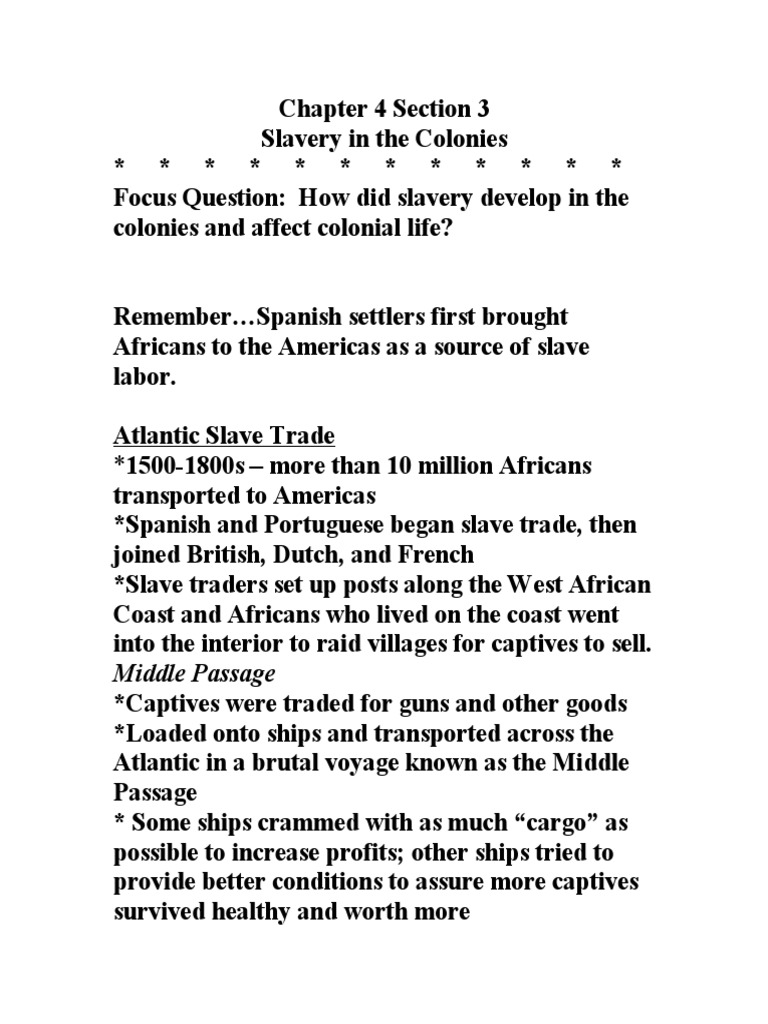 Chapter 4 Section 3 Notes | PDF | Atlantic Slave Trade | Slavery