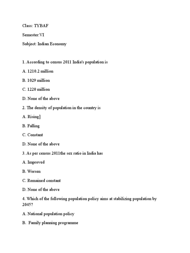 Indian Economy: TYBAF Sem 6 Overview | PDF | Income Distribution ...