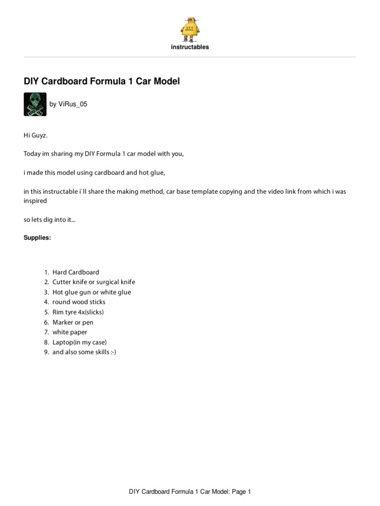 DIY Cardboard Formula 1 Car Model | PDF | Formula One | Motor Vehicle