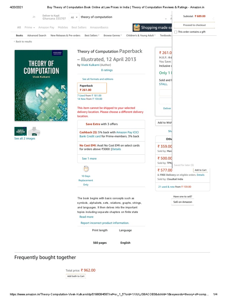 Buy Theory of Computation Book Online at Low Prices in India - Theory ...