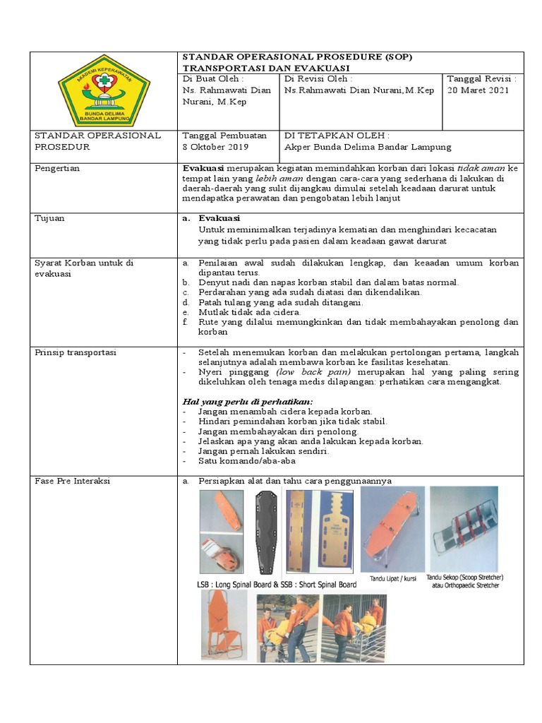 Sop Transportasi Dan Evakuasi | PDF
