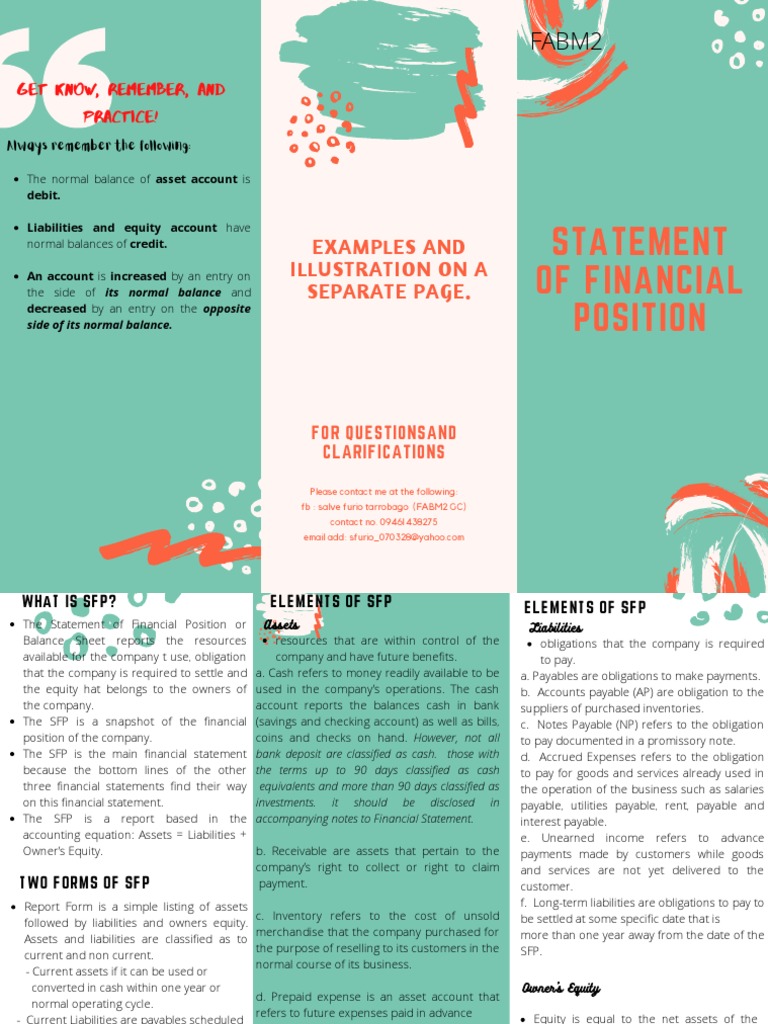 Statement of Financial Position | PDF | Debits And Credits | Balance Sheet
