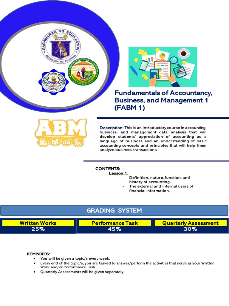 FABM 1 Lesson 1-Introdcution To Accounting | PDF | Accounting | U.S ...