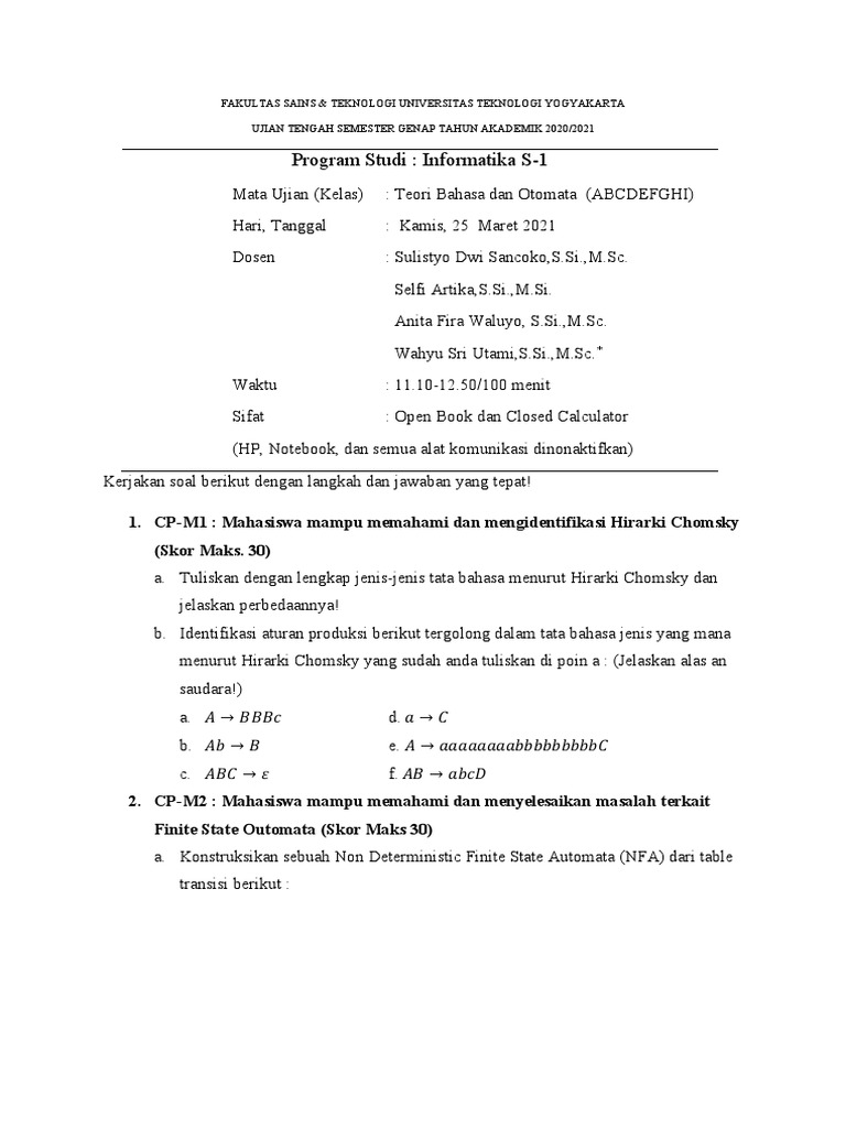 Soal UTS TBO IF 2020 21 | PDF