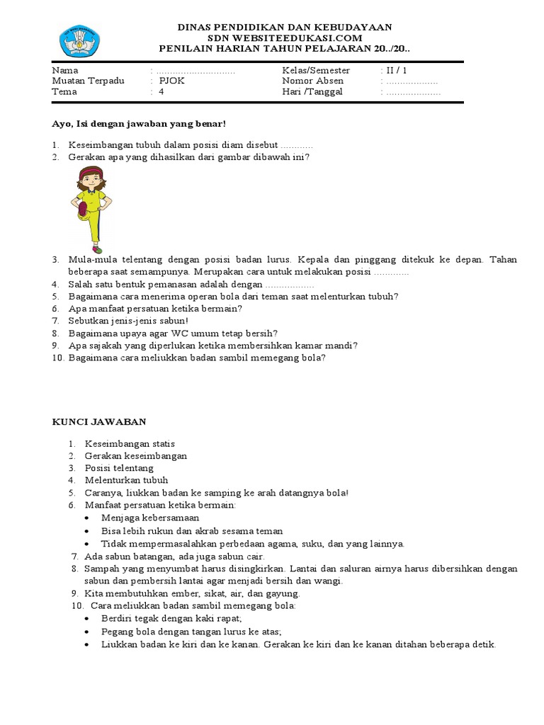 Soal PH PJOK Kelas 2 Tema 4 | PDF | Karier & Perkembangan | Pengembangan Diri