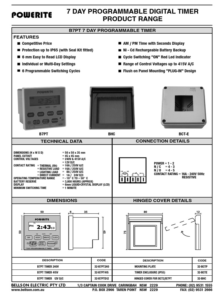 Powerite B7PT 7 Day Timer User Guide | PDF | Timer | Clock