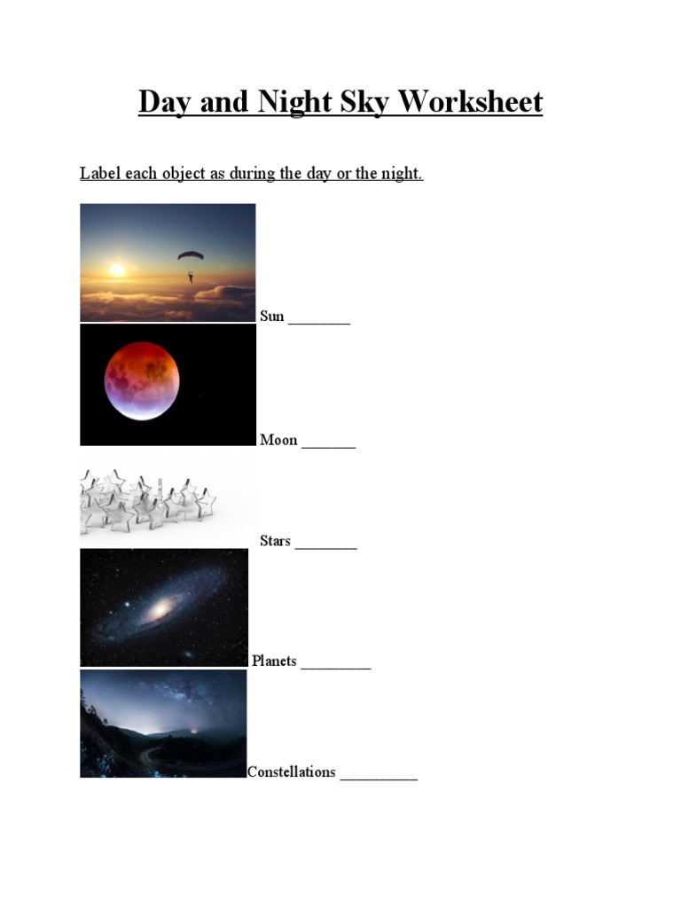 Day and Night Sky Labeling Worksheet | PDF | Teaching Methods & Materials