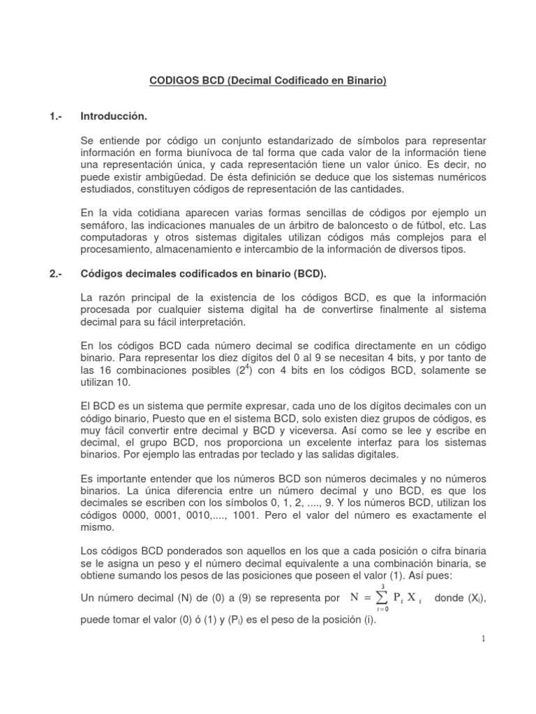 Codigos Bcd Pdf Decimal Codificado En Binario Poco