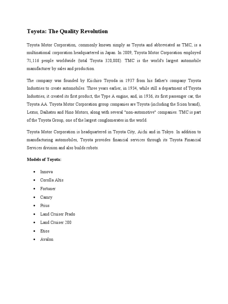 Toyota: The Quality Revolution | PDF | Toyota | Bmw