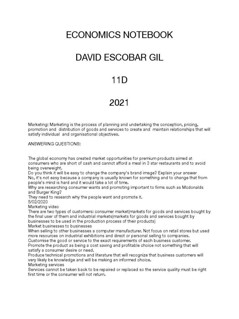 ECONOMICS NOTEBOOK MARKETING | PDF | Money | Demand