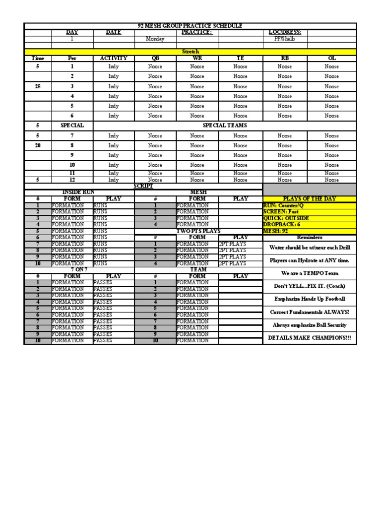 92 Mesh Group Practice Schedule 2020 | PDF | National Football League ...