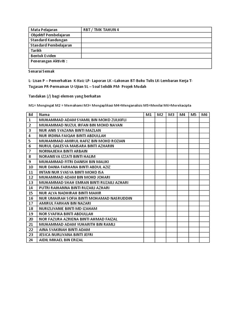 RBT TMK Tahun 4 | PDF