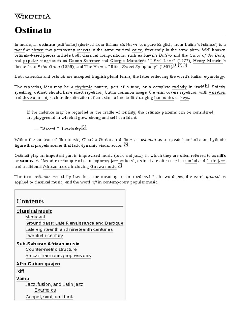 Ostinato | PDF | Music Theory | Elements Of Music