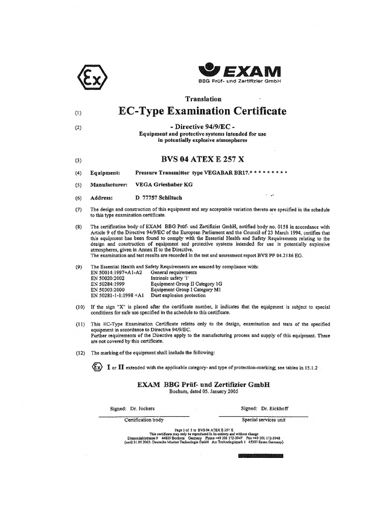 BVS 04 Atex e 257 X | PDF
