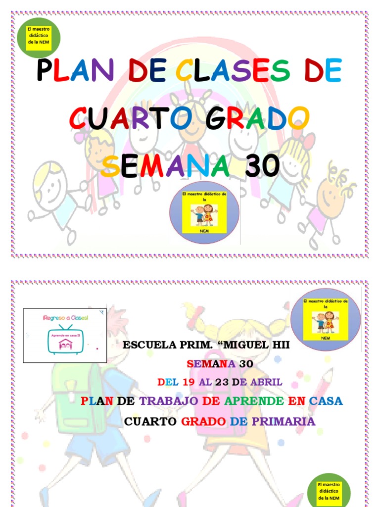 Plan de clases de cuarto grado de la Escuela Prim. 'Miguel Hidalgo ...
