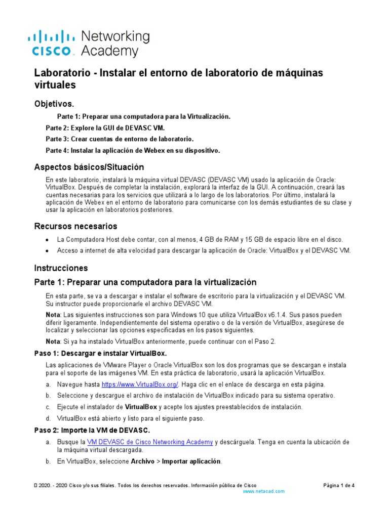 1.1.2 Lab - Install The Virtual Machine Lab Environment | PDF | Virtualización | Interfaz de ...