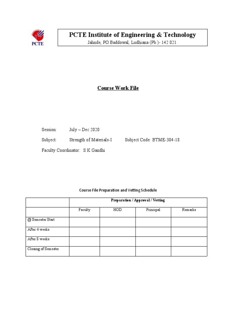 Solid Mechanics Course File (NAAC) | PDF | Bending | Stress (Mechanics)