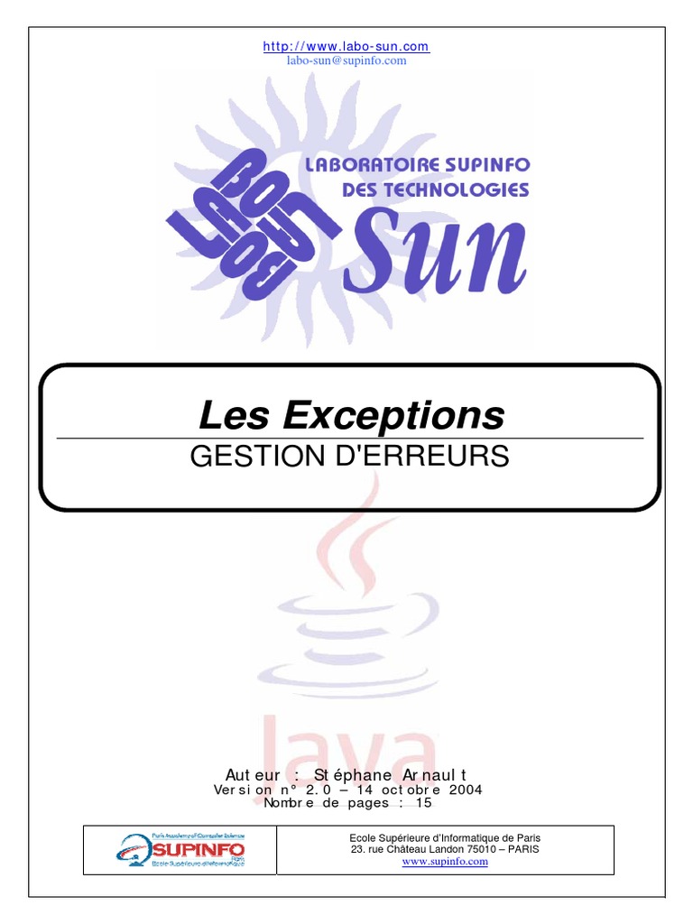 Gestion d'Erreurs en Java | PDF | Java (Langage de programmation) | Programme informatique