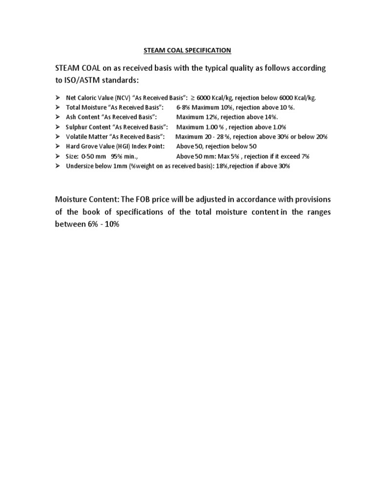 STEAM COAL Specification | PDF