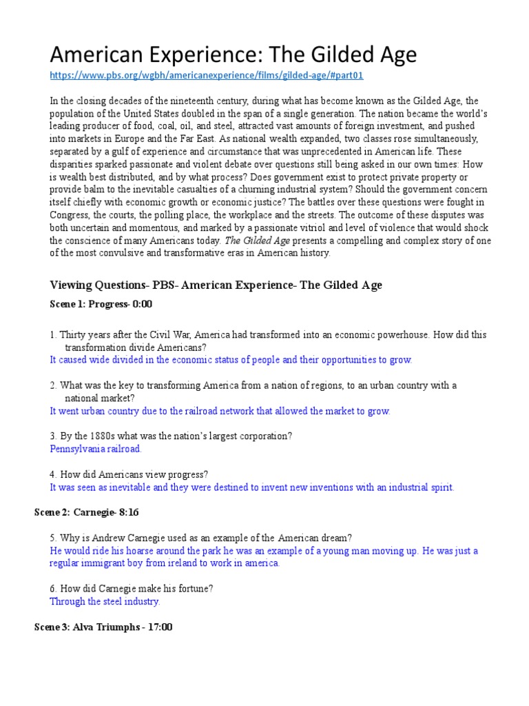 Gilded Age - Viewing Questions | PDF | People's Party (United States ...