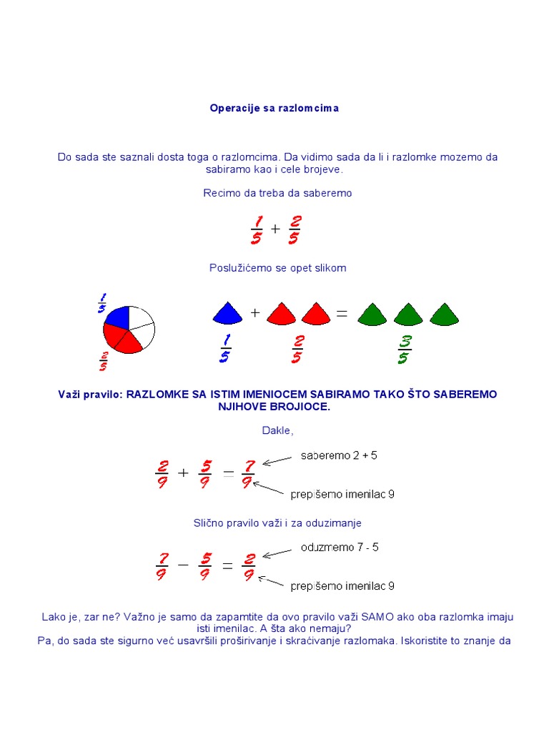 Razlomci 4. Čas 4. Razred | PDF