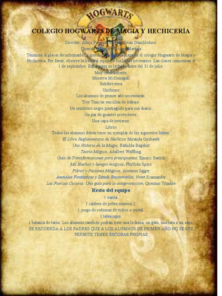 Colegio Hogwarts de Magia y Hechicería | PDF