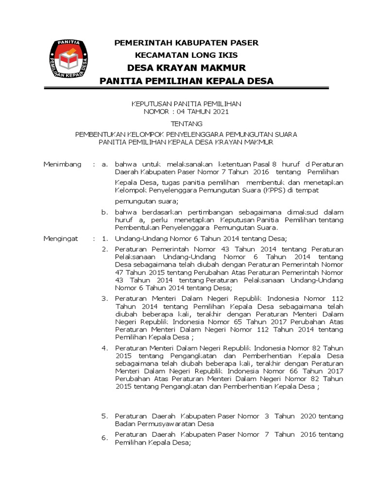 Contoh SK KPPS | PDF