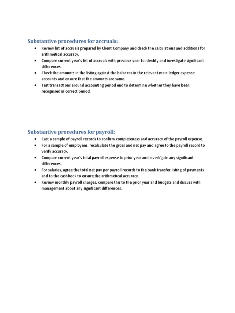 Substantive Procedures For Accruals | PDF