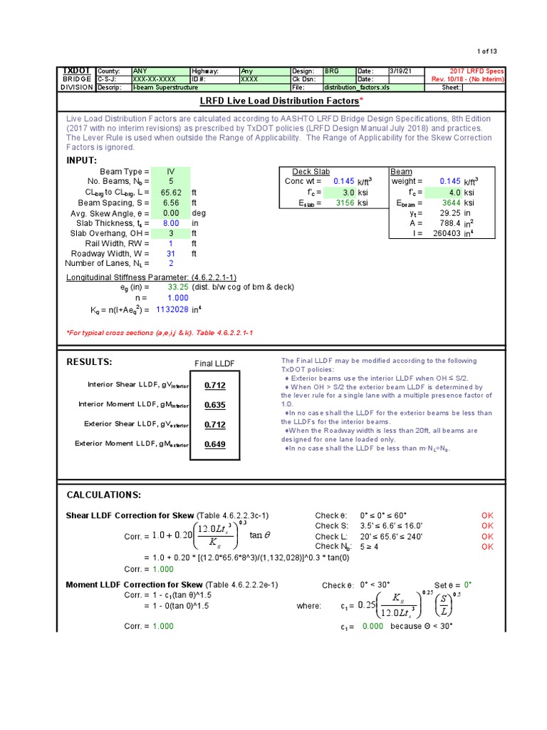 LRFD Live Load Distribution Factors: Bridge Division | PDF | Beam ...