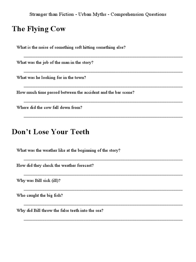 Comprehension Questions - Urban Myths 1 | PDF