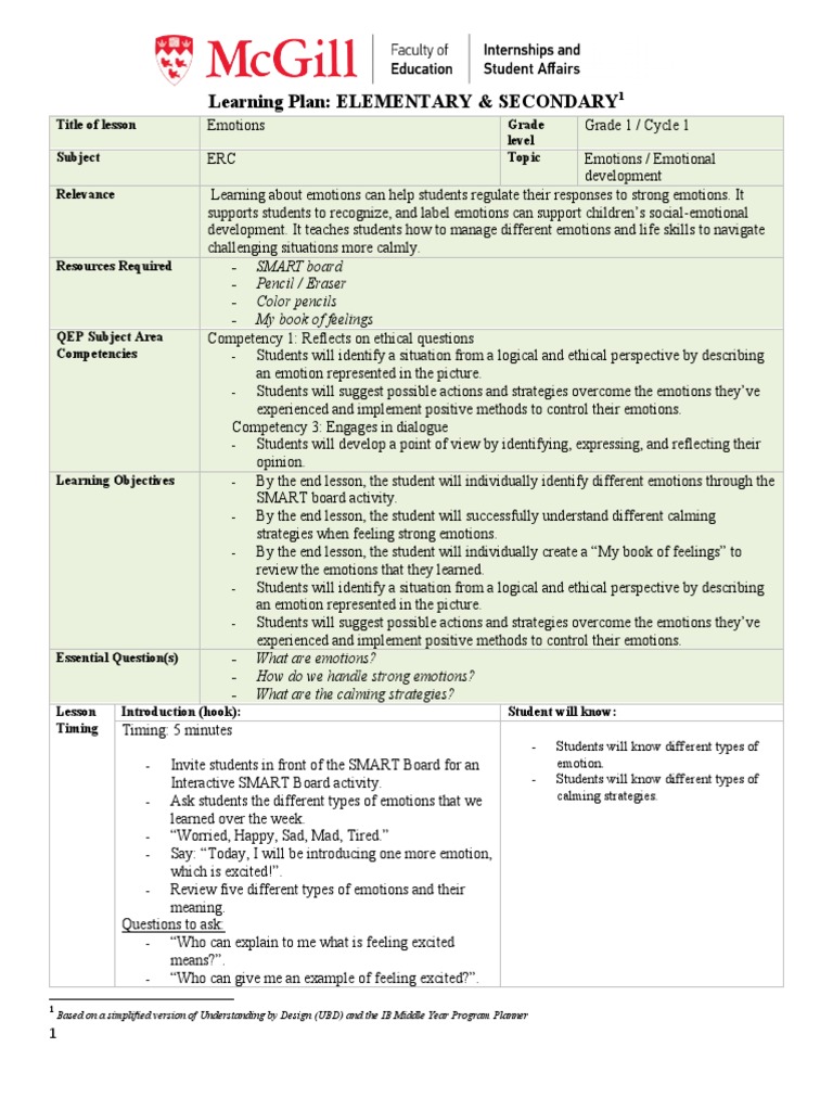 Emotions Lesson Plan Mina Lee | PDF | Feeling | Emotions