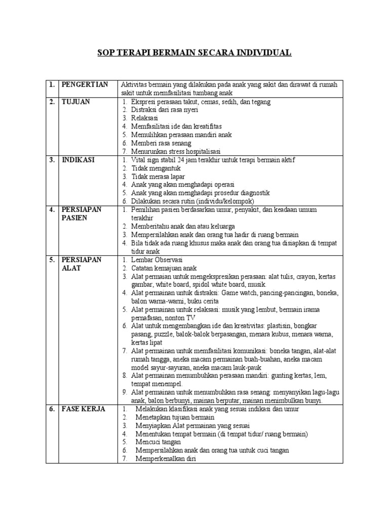 Sop Terapi Bermain Secara Individual | PDF