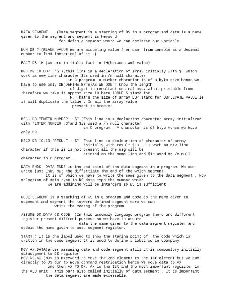 Emu8086 Factorial | PDF | Subroutine | Assembly Language