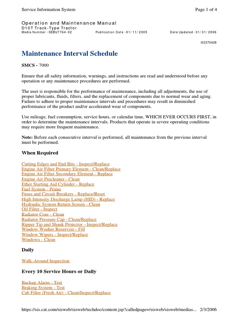 Maintenance Interval Schedule: Operation and Maintenance Manual | PDF ...