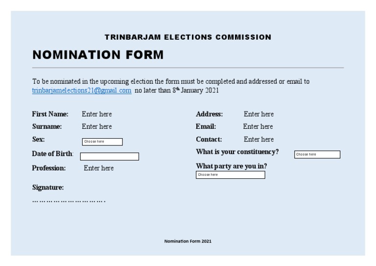 Trinbarjam 2021 Election Nomination Form | PDF