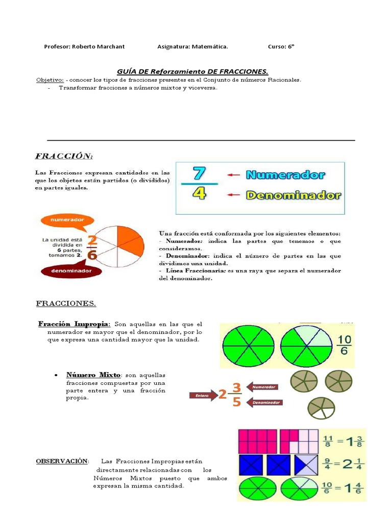 Conversión de Fracciones Impropias a Mixtas | PDF