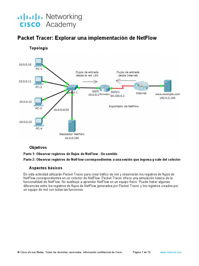 11.2.3.10 Packet Tracer - Explore A NetFlow Implementation | PDF | Protocolos de internet ...
