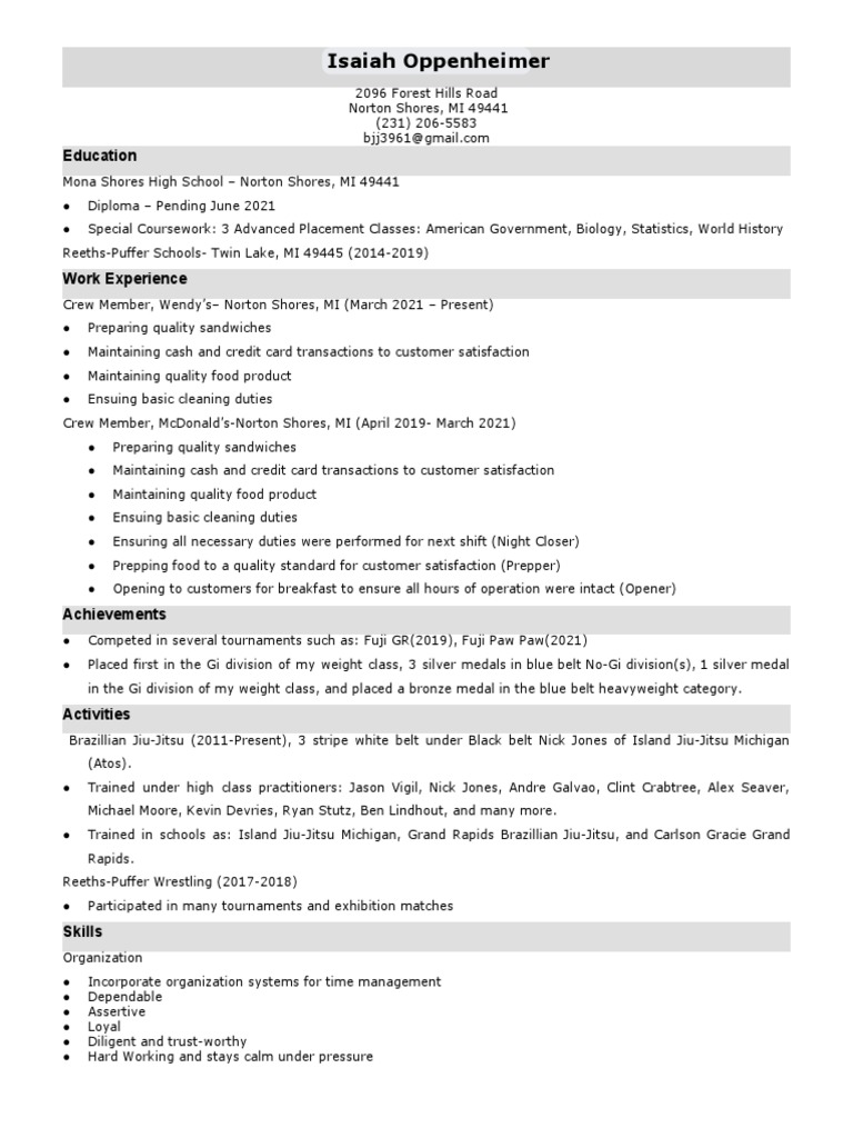Isaiah Oppenheimer Resume | PDF