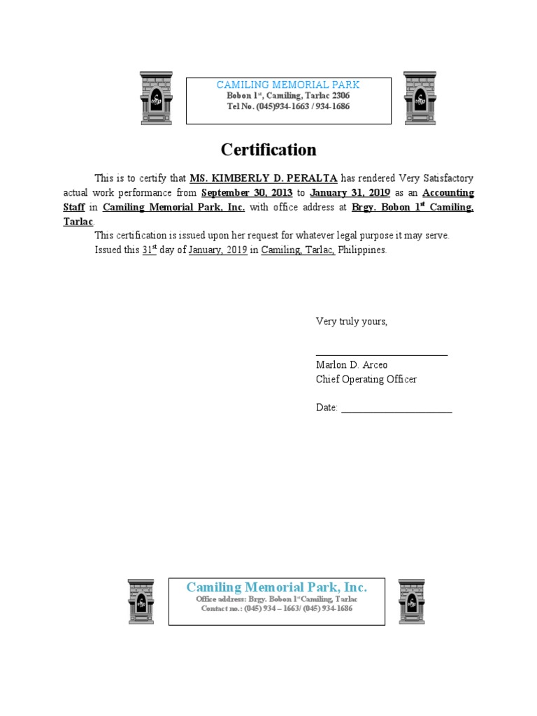 Certification On Performance Rating - CMP | PDF | Payroll | Employment