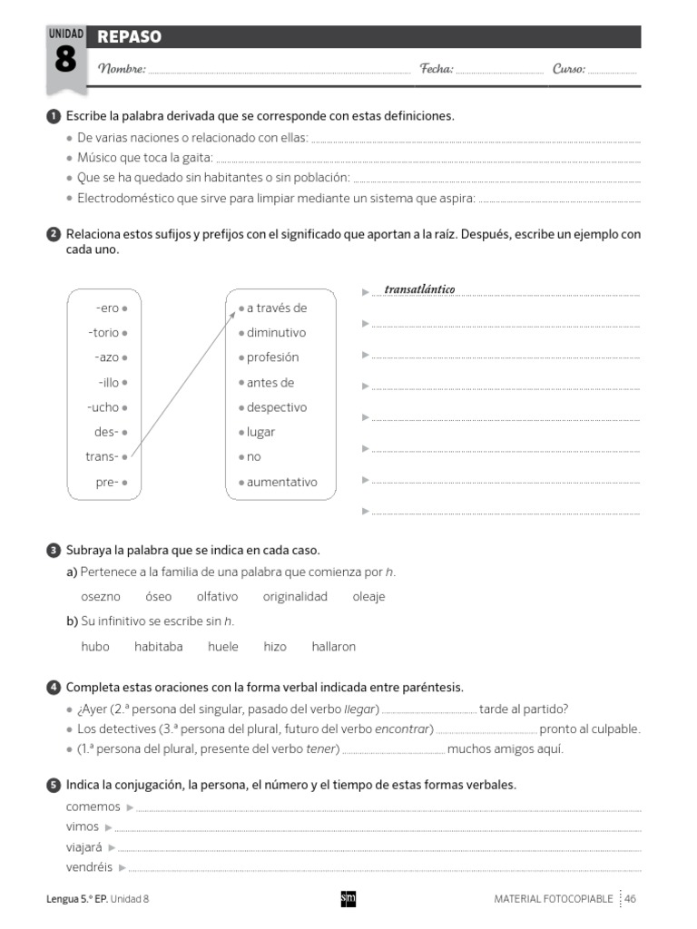 Repaso de Lengua Tema 8 | PDF | Plural | Verbo
