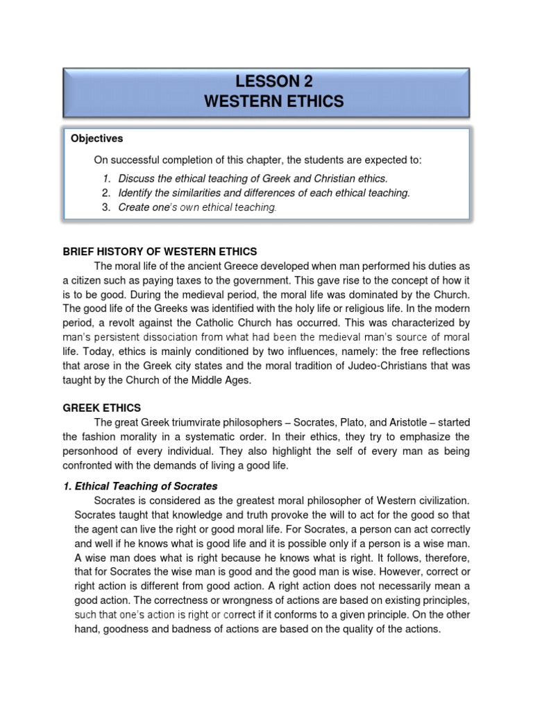 Our Lesson 2 On Western Ethics | PDF | Thomas Aquinas | Plato