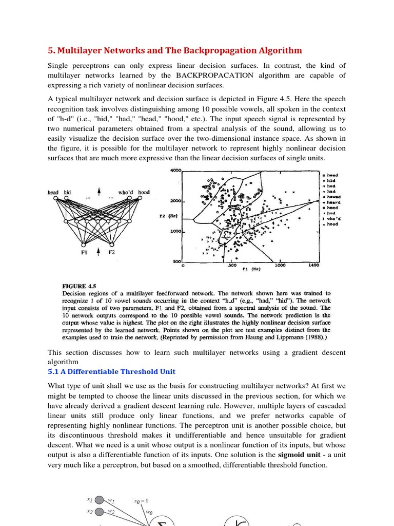 Multilayer Networks And The Backpropagation Algorithm Pdf Computer
