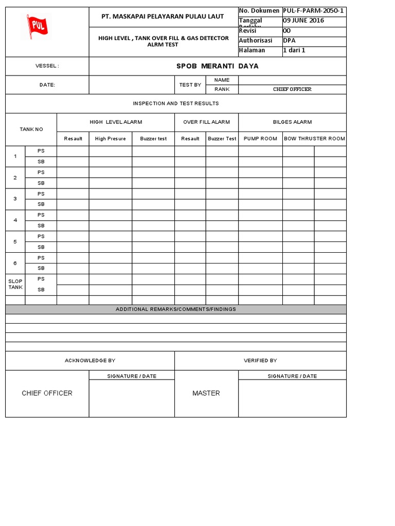 Alar Test Before Load & Disch Form | PDF