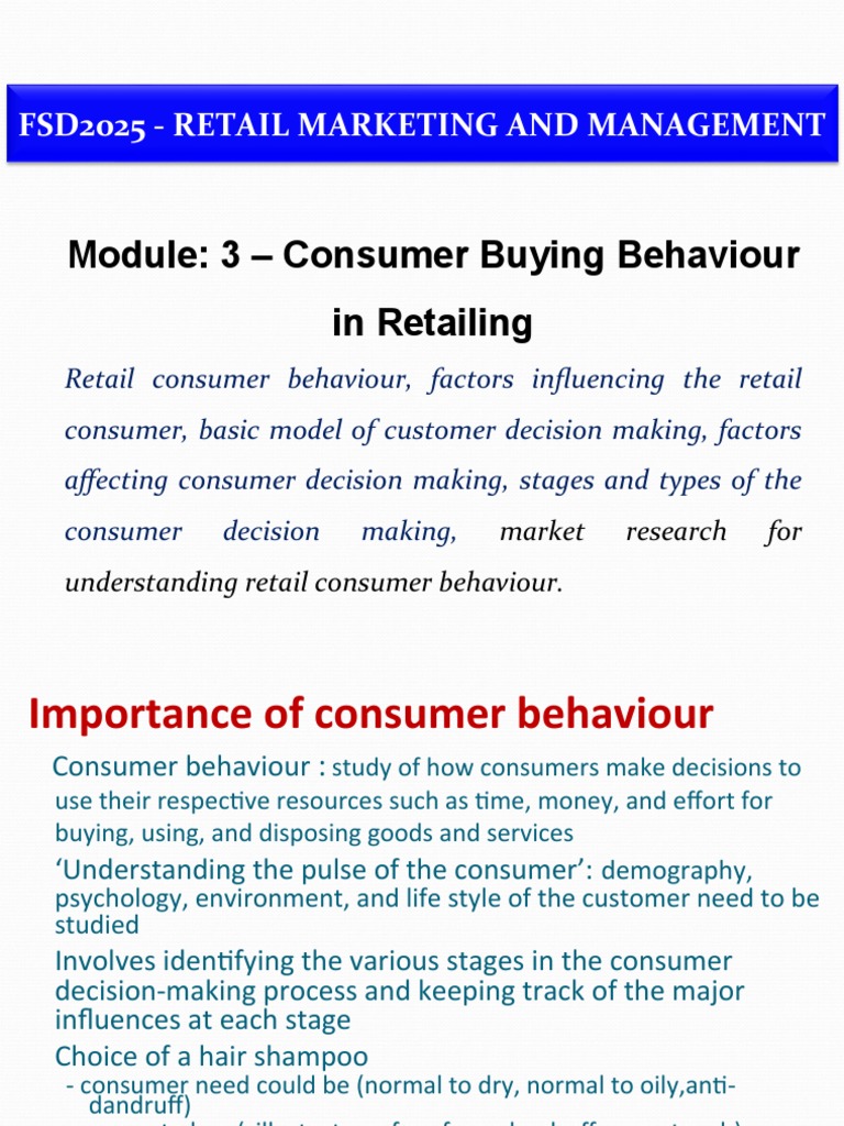Module: 3 - Consumer Buying Behaviour in Retailing: Fsd2025 - Retail ...