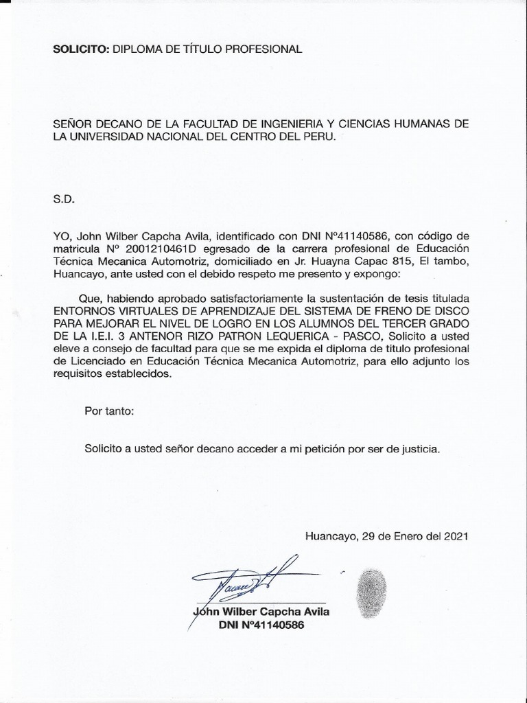 Solicitud de Diploma de Titulo | PDF