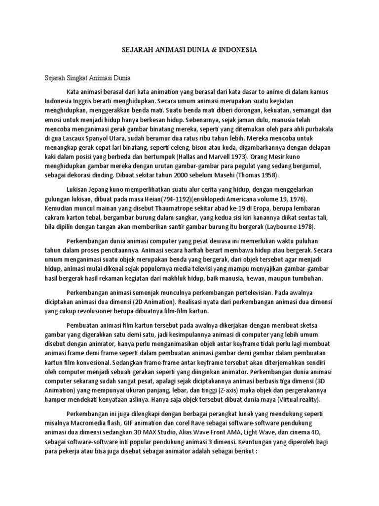 SEJARAH ANIMASI DUNIA & INDONESIA Tesy | PDF | Game & Aktivitas | Seni