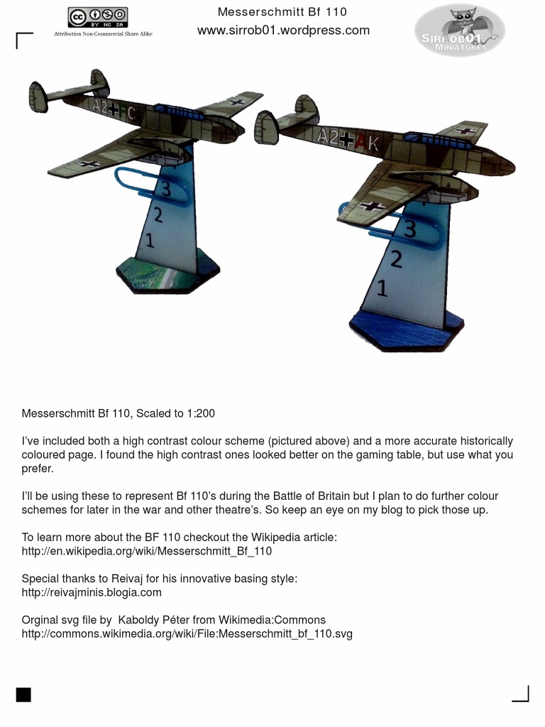 Scale Model and Historical Color Schemes of the Messerschmitt Bf 110 ...