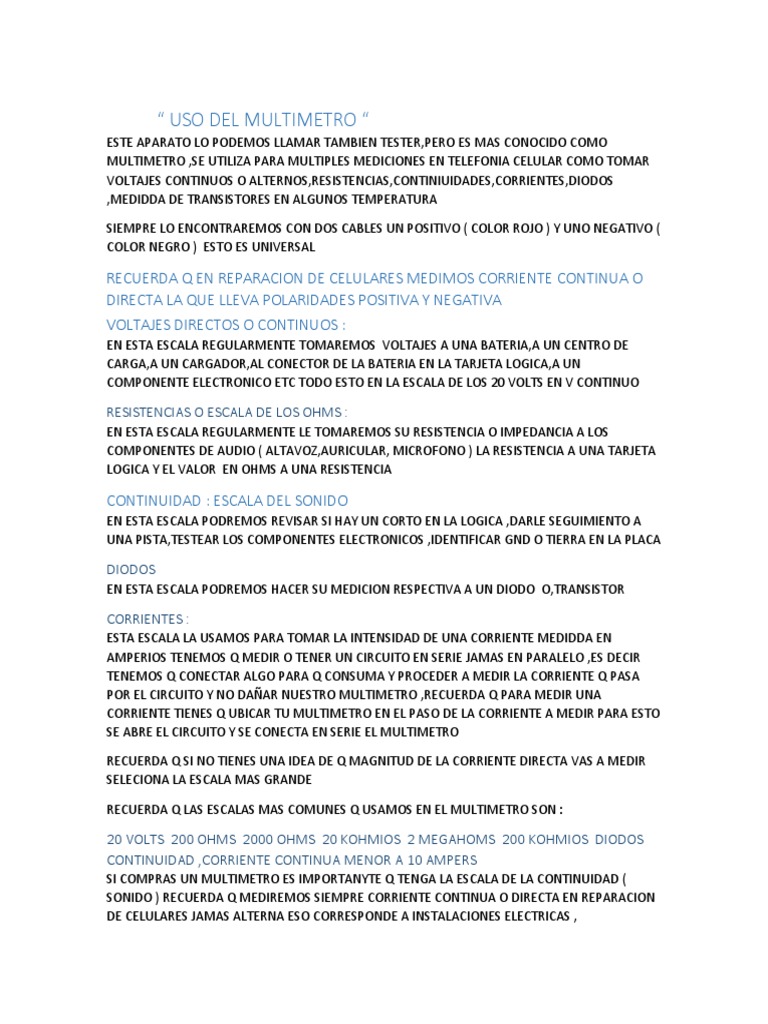 Uso Del Multimetro Pdf Corriente Eléctrica Corriente Continua