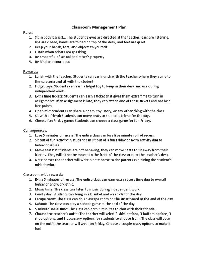 Classroom Management Plan | PDF | Classroom Management | Classroom